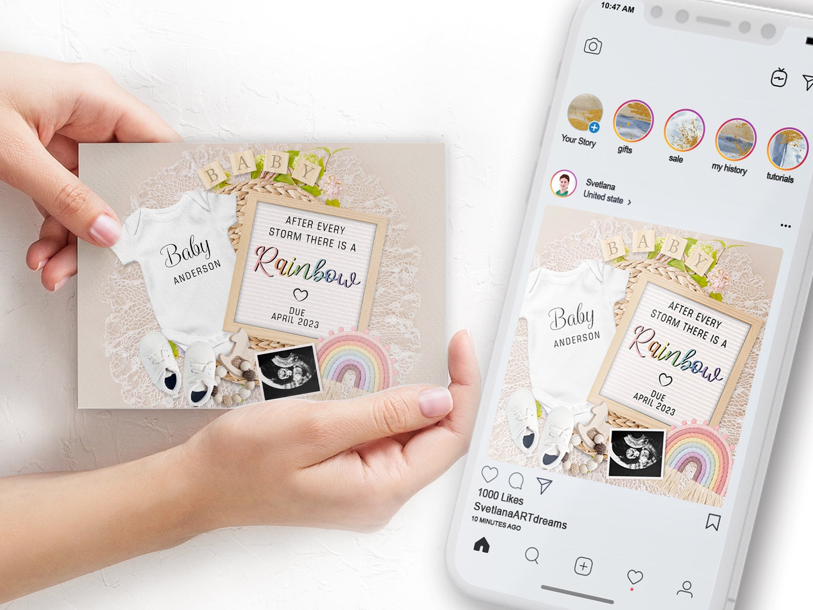 Rainbow Baby Announcement Digital, Rainbow Pregnancy Announcement ...