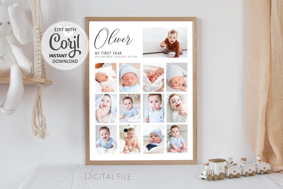 Editable First Year Photo Collage Template, Baby 1st Birthday Gift ...