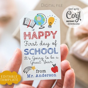 Back to School Gift Tag Template, Printable First Day of School Tag ...