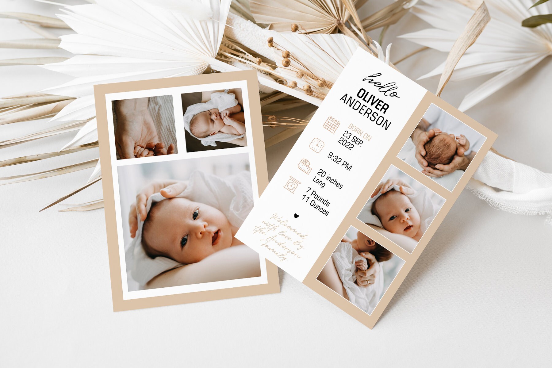 Baby Birth Stats Announcement Template, Newborn Birth Announcement Card ...