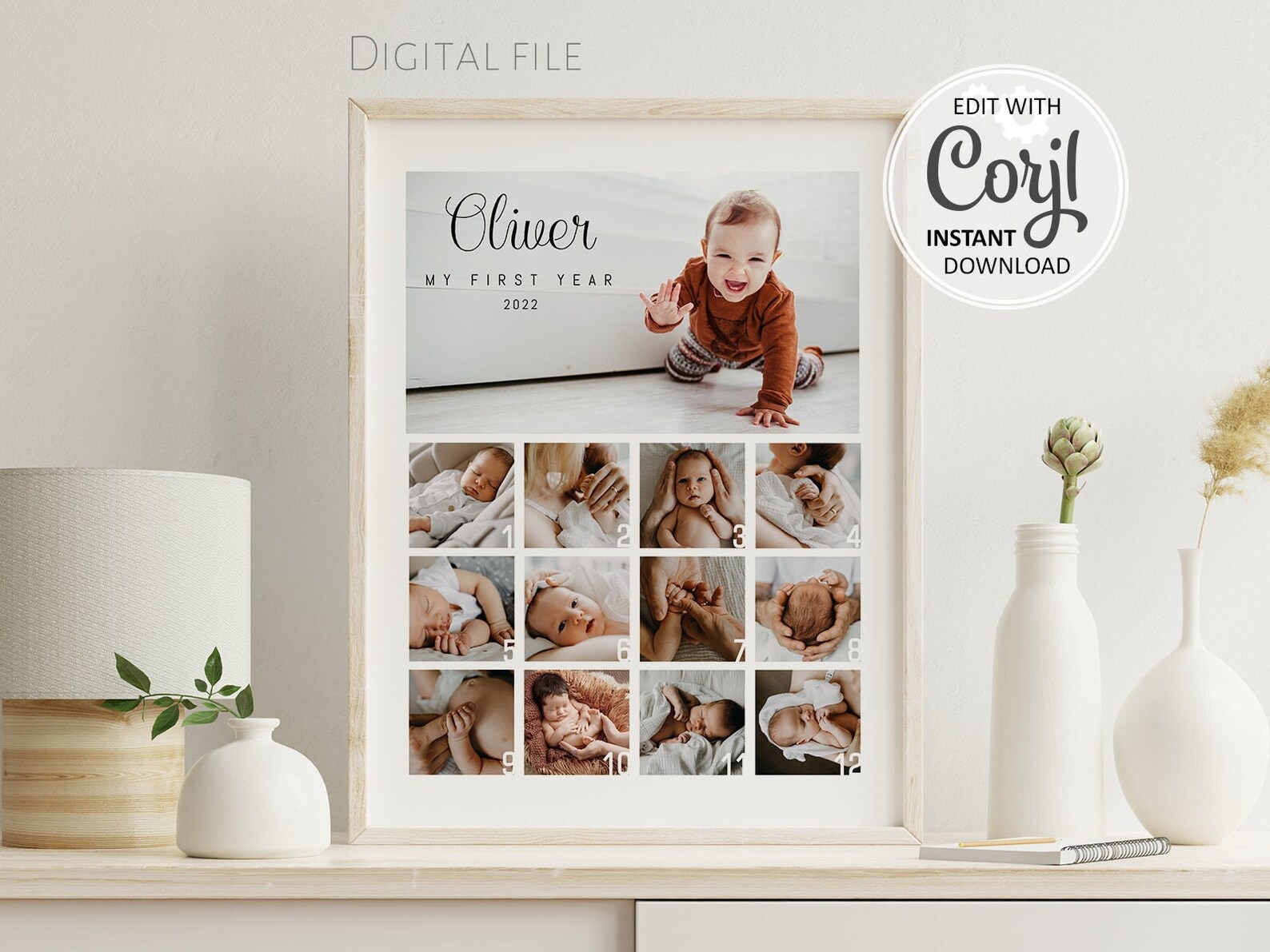 Baby's First Year Photo Collage Template: Personalized Birthday Gift ...