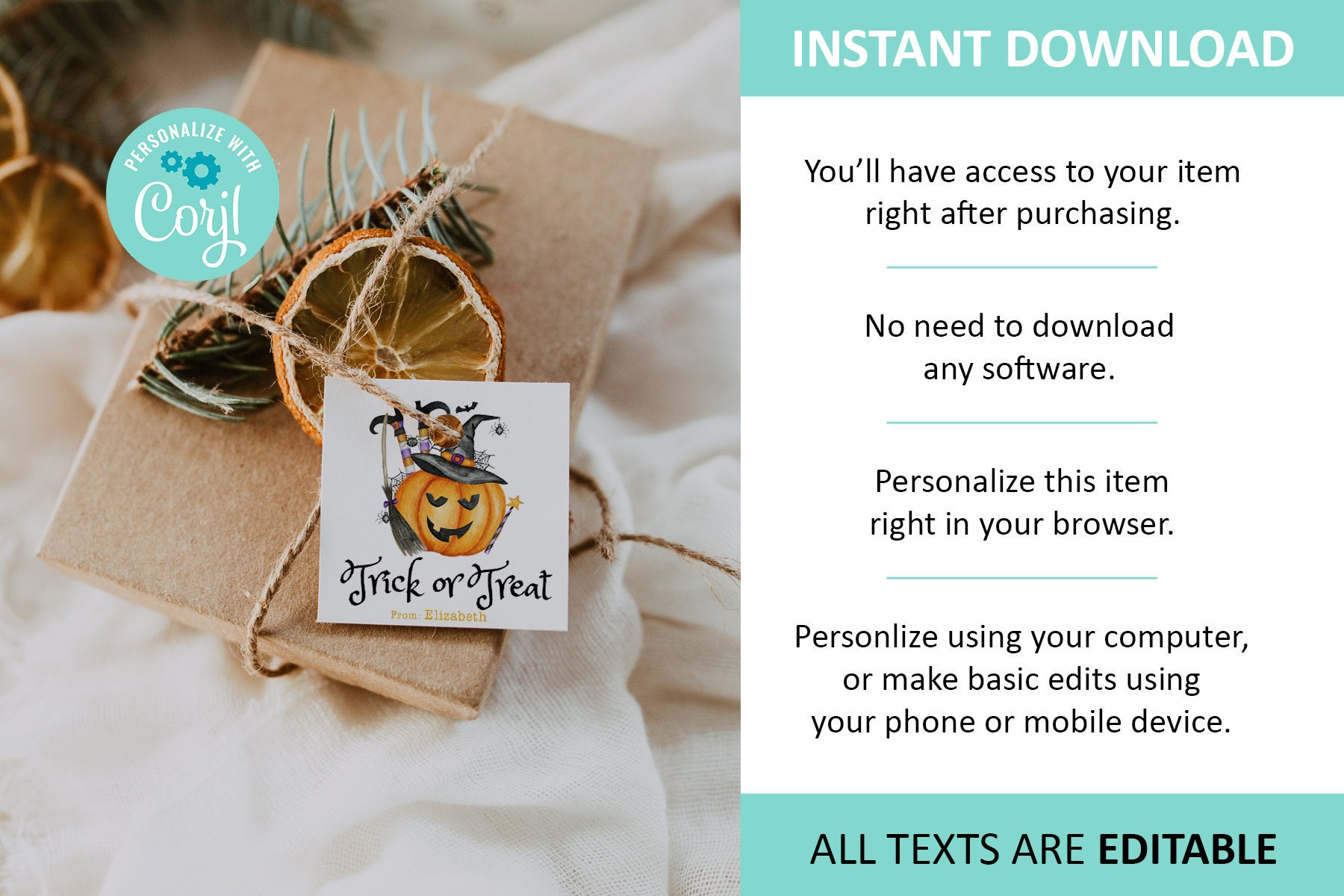 Editable Halloween Gift Tags Template, Printable Personalized Favor Tag ...