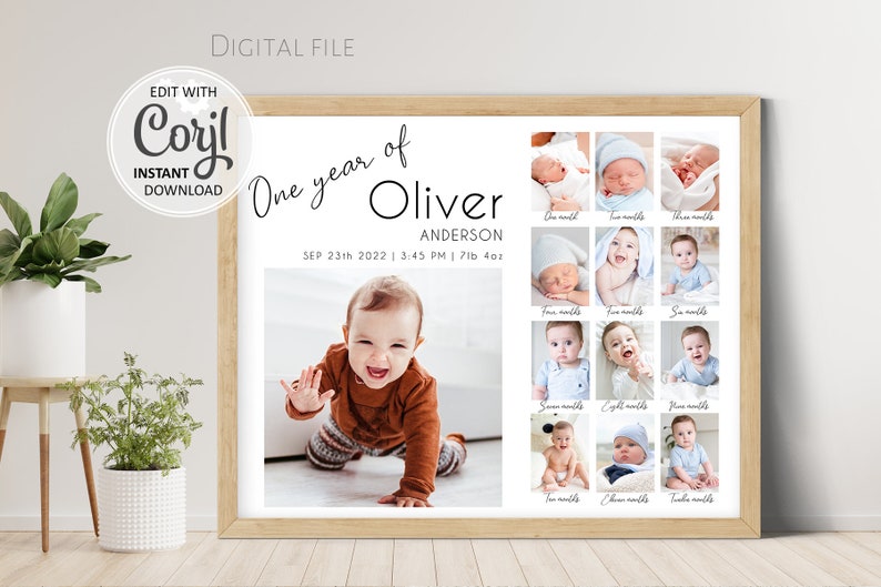 Editable First Year Photo Collage Template, Baby 1st Birthday Gift ...