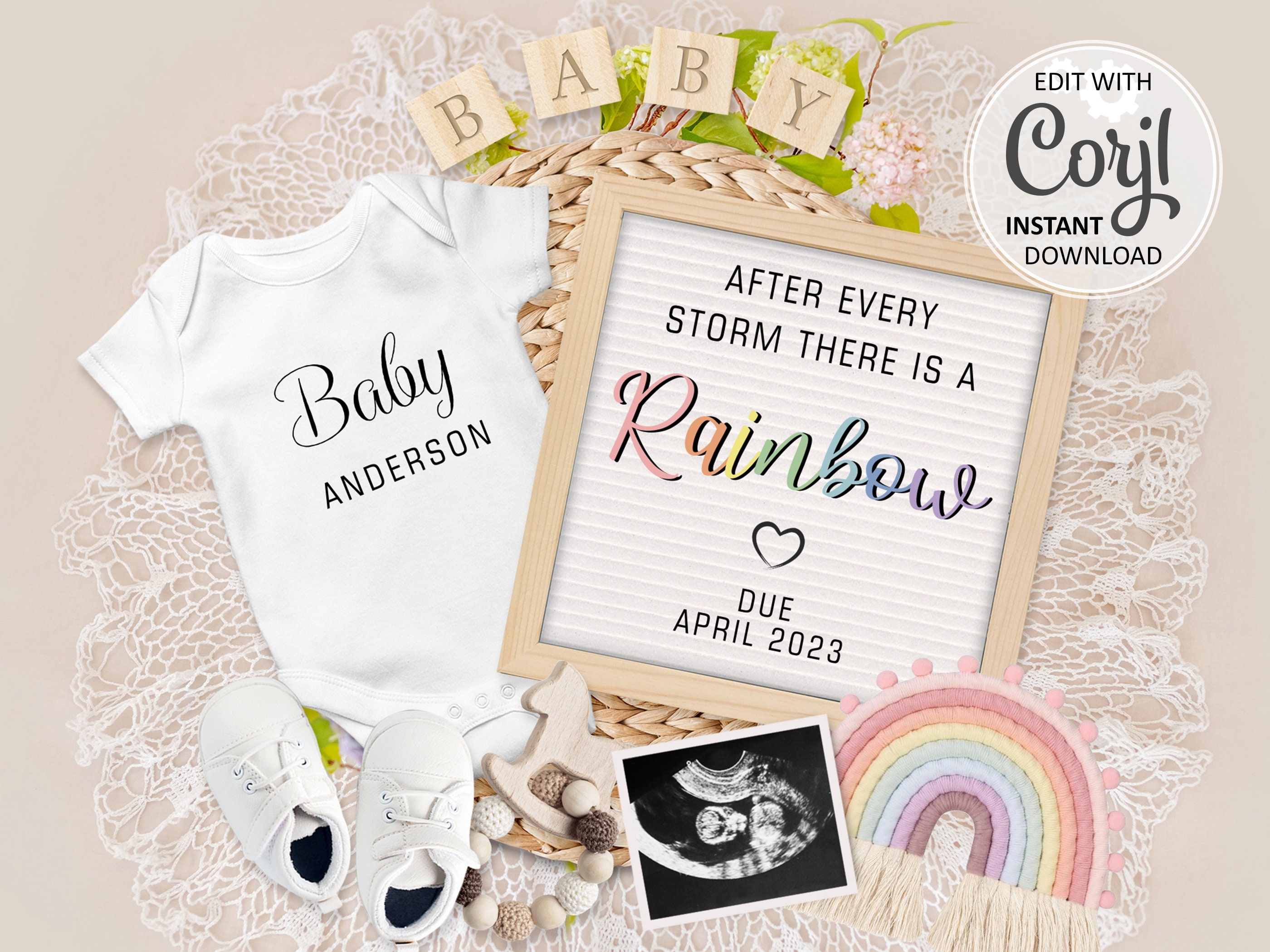 Rainbow Baby Announcement Digital, Rainbow Pregnancy Announcement ...