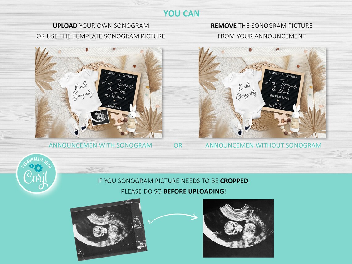 Spanish Pregnancy Announcement: Boho Social Media Baby Reveal (digital ...