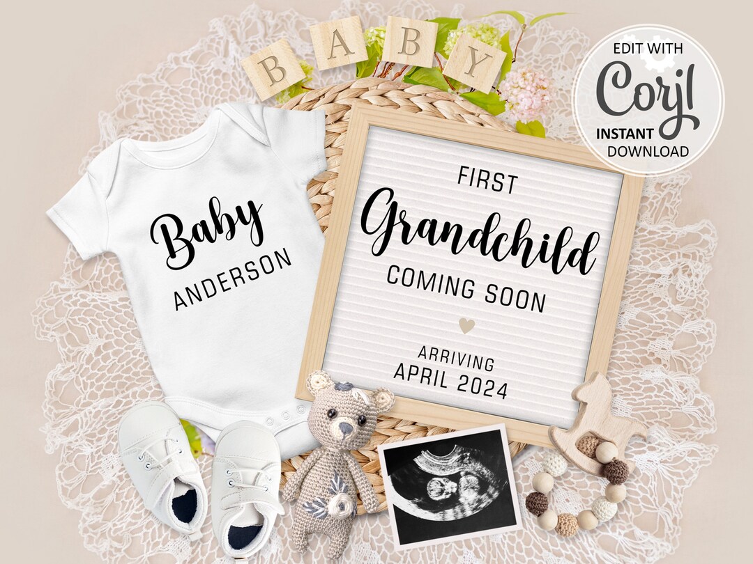Grandparent Pregnancy Announcement Digital, First Grandchild Baby ...