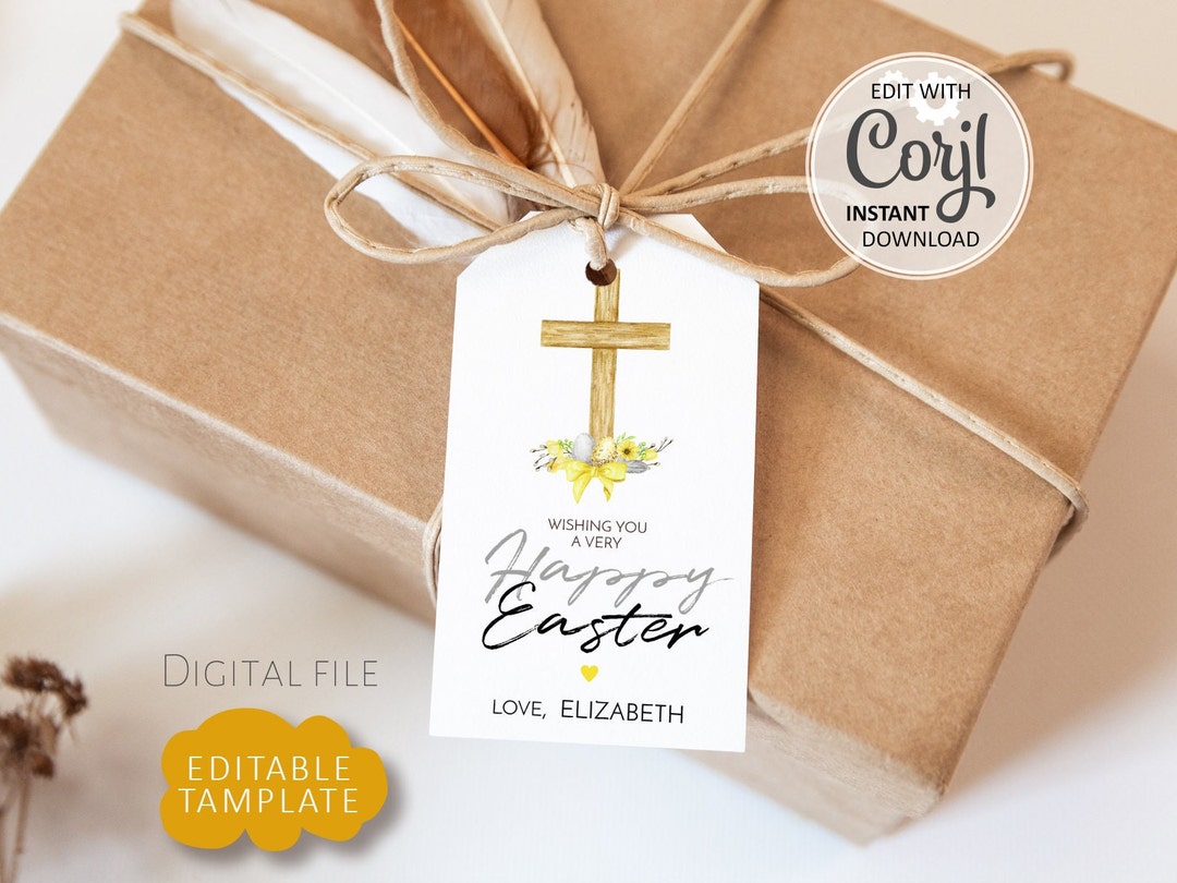 Editable Easter Gift Tag Template, Baptism Printable Favor Tags, Happy ...