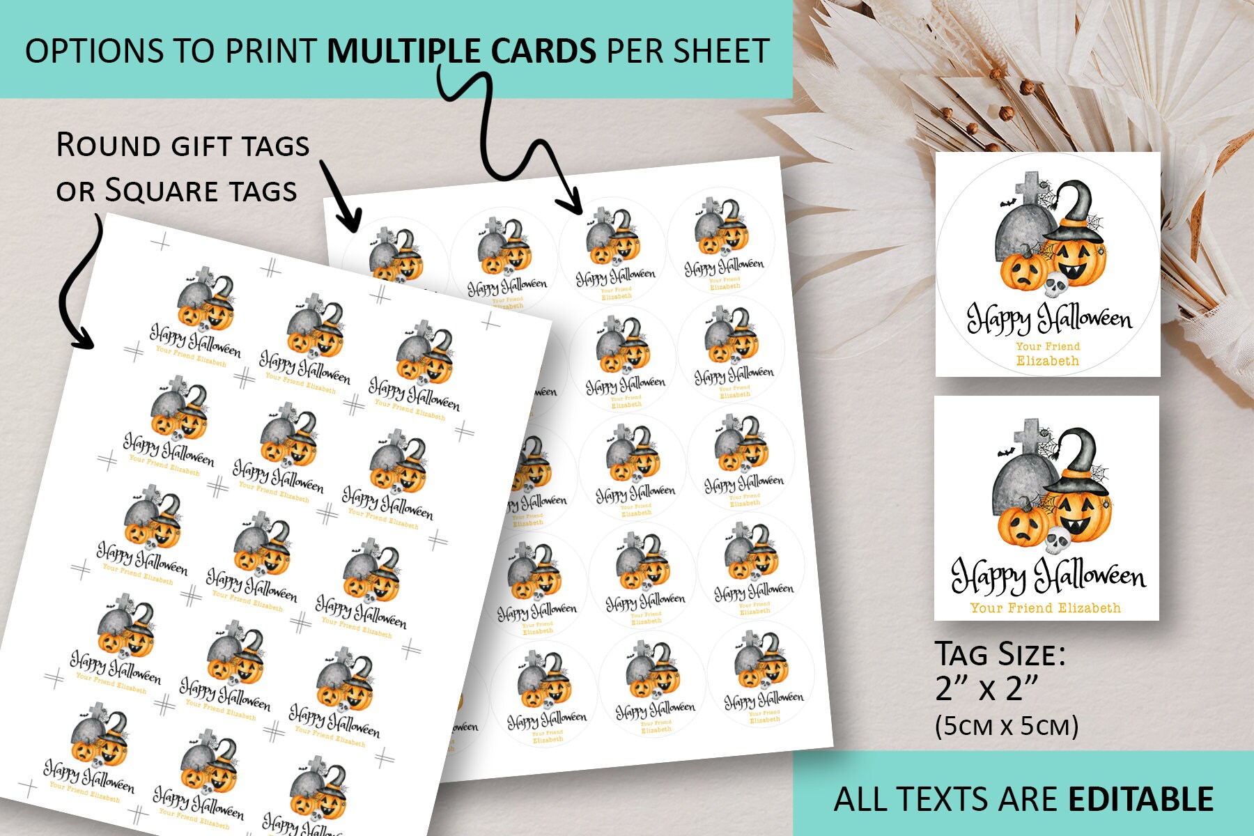 Editable Halloween Gift Tag Template, Printable Favor Tags, Happy ...