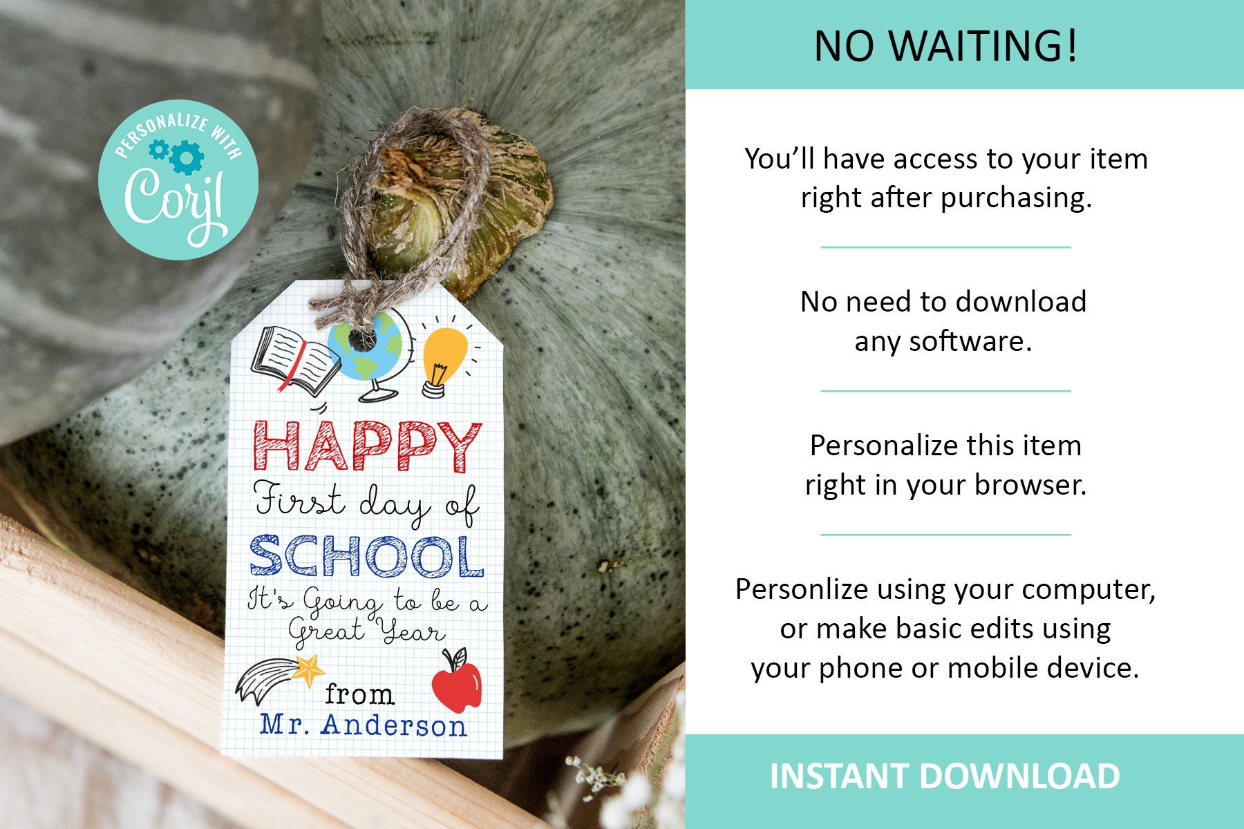 Back to School Gift Tag Template, Printable First Day of School Tag ...
