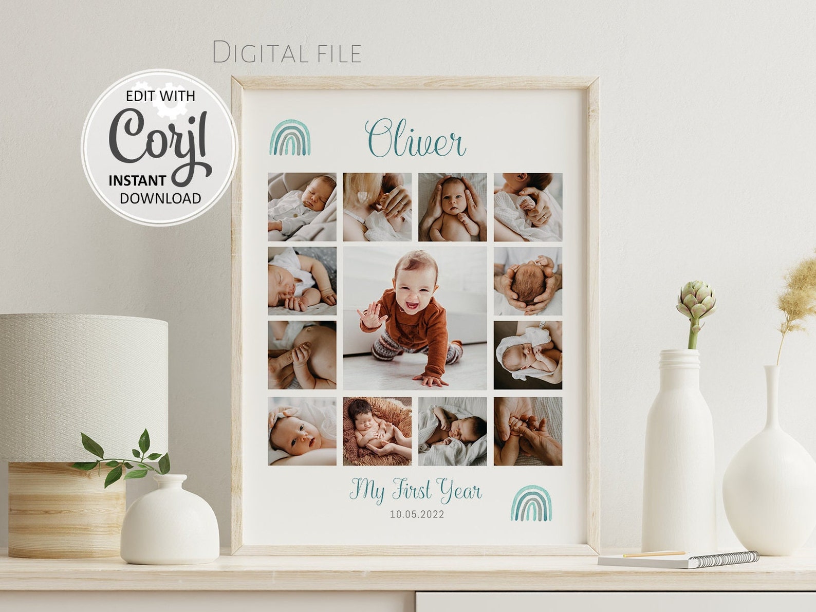 Editable First Year Photo Collage Template, Baby 1st Birthday Gift ...