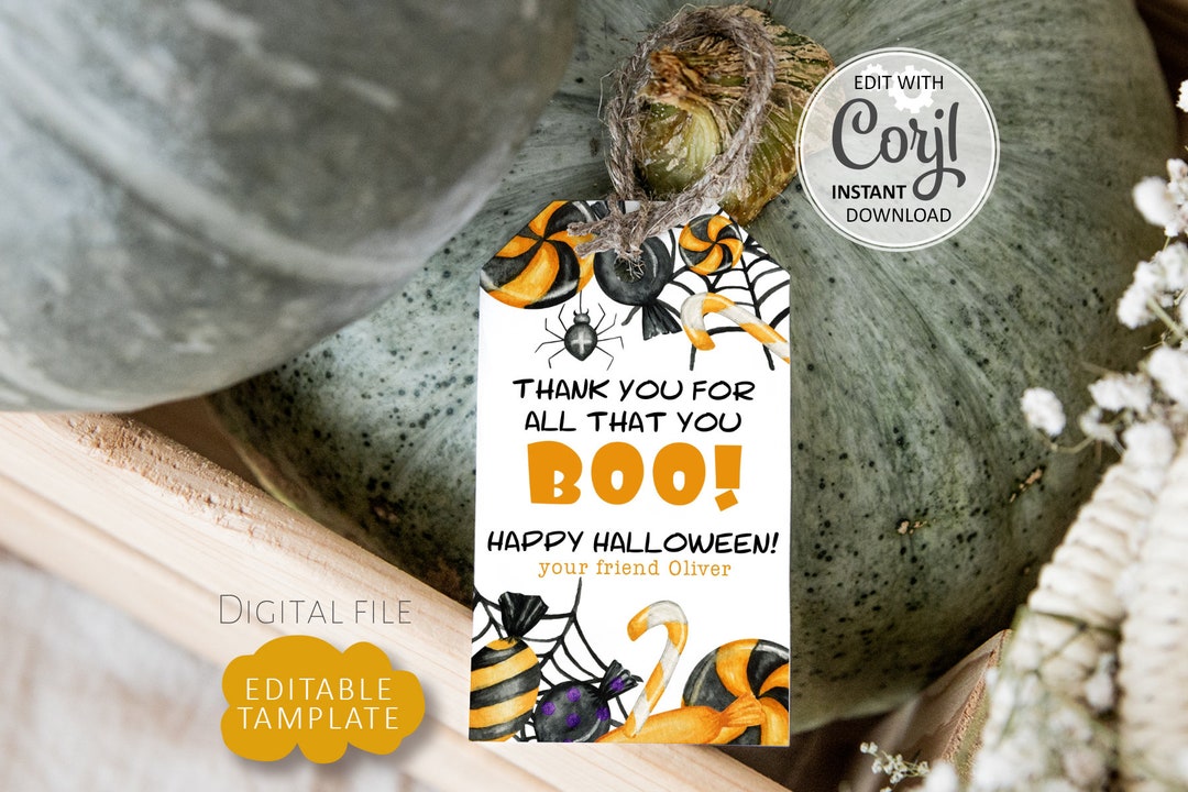 Halloween Gift Tag Printable Template, Editable Favor Tags, Happy Boo ...