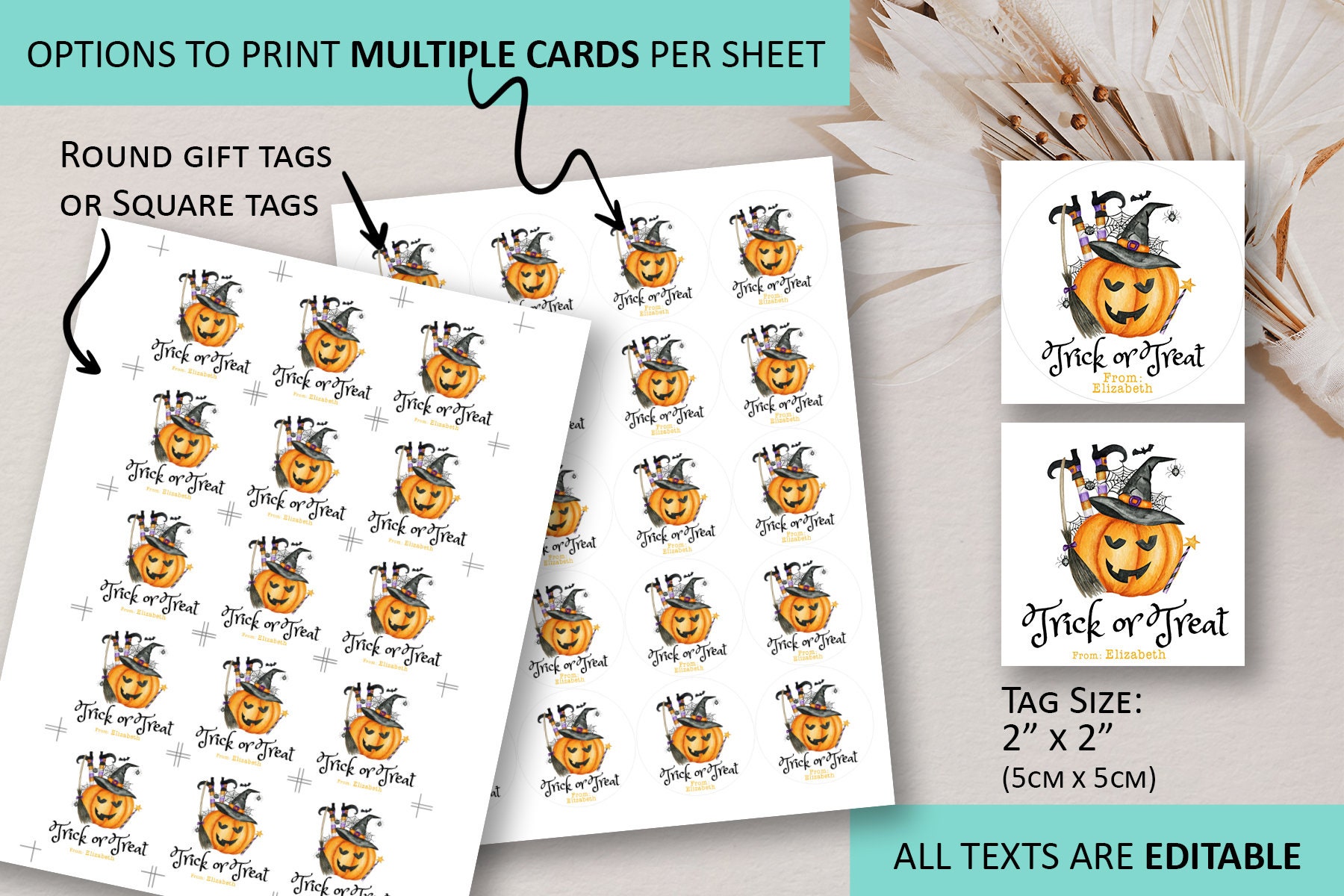 Editable Halloween Gift Tags Template, Printable Personalized Favor Tag ...