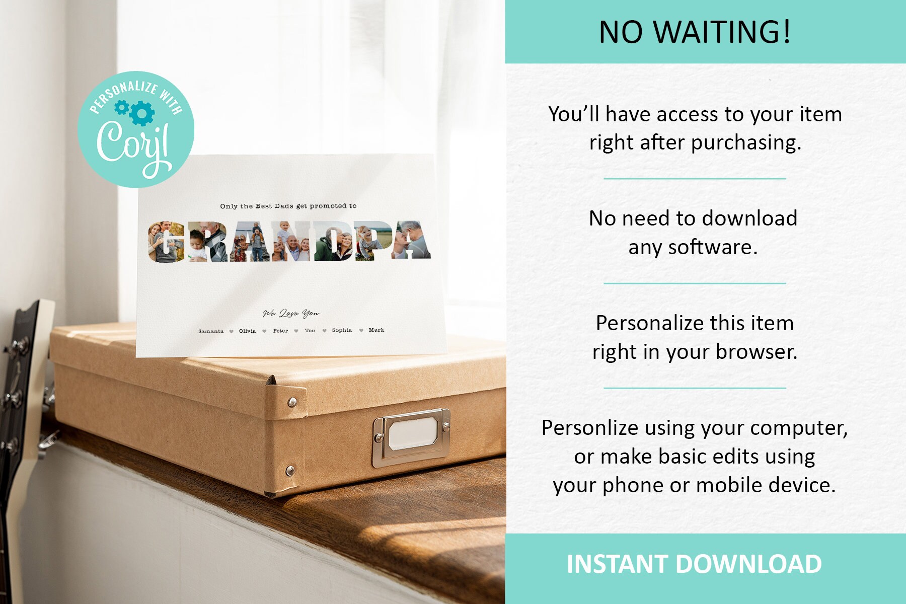 Grandpa Photo Collage Wall Art Gift for Daddy, Editable Fathers Day ...