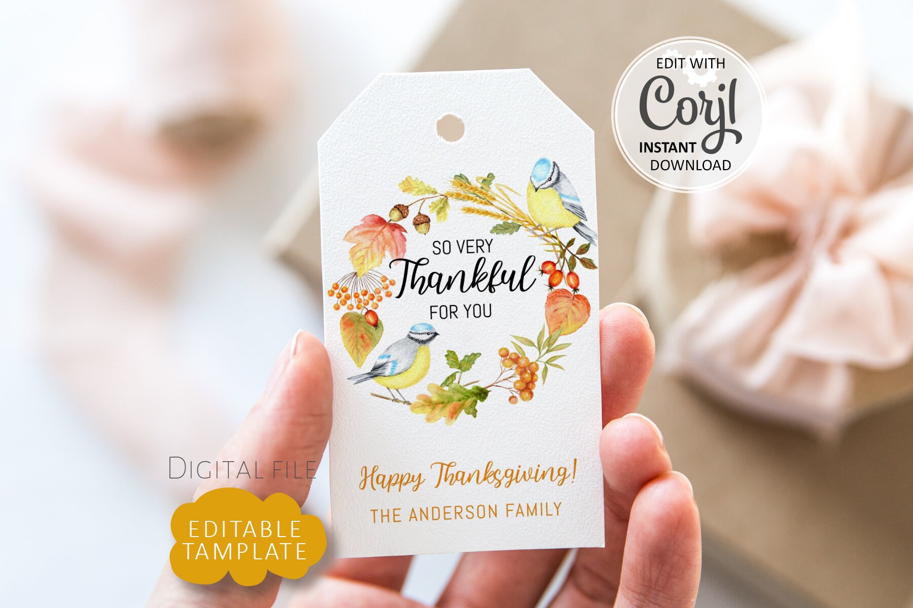 Fall Gift Tags Printable Template Thankful for You Favor Tag - Etsy
