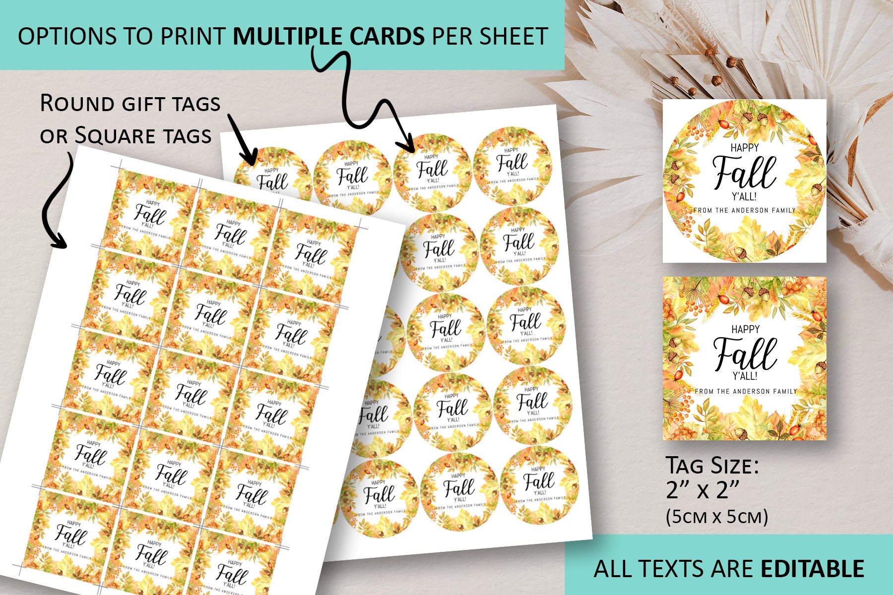 Editable Fall Gift Tags Template, Thanksgiving Printable Personalized ...