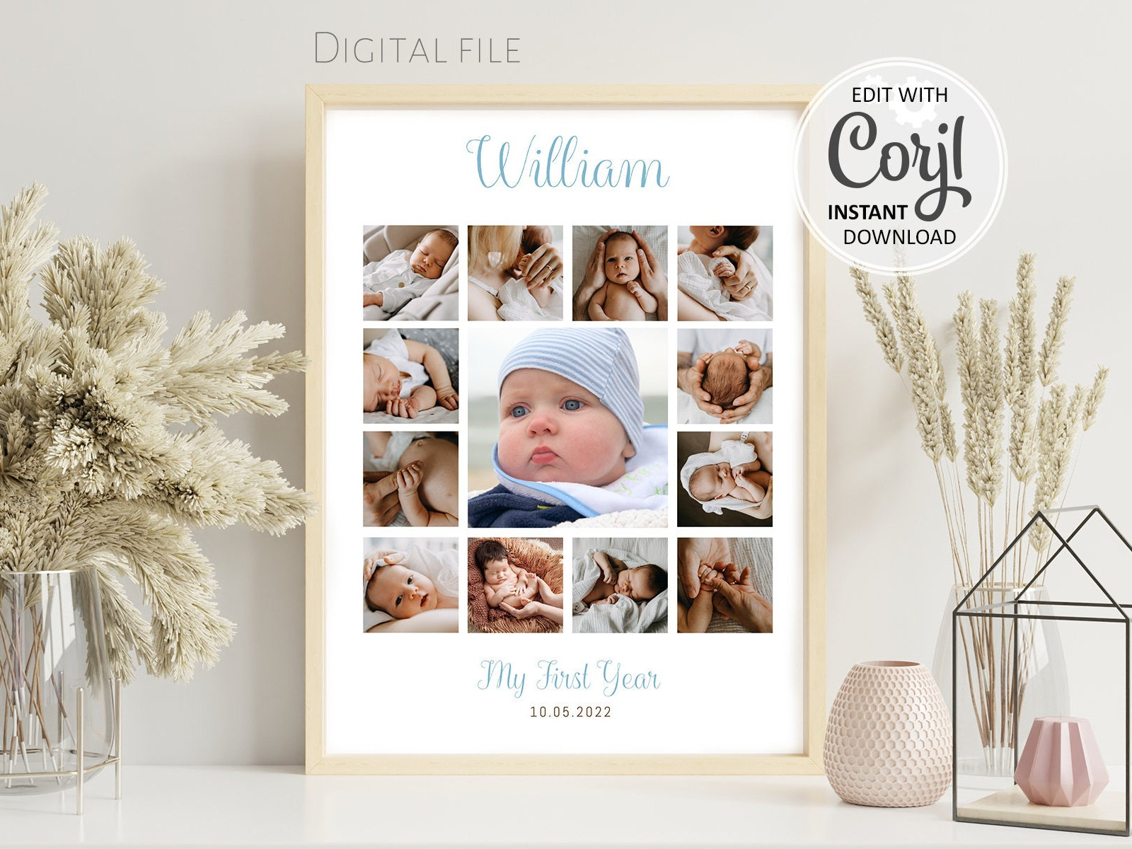 First Year Photo Collage Editable Template, Baby 1st Birthday Gift ...