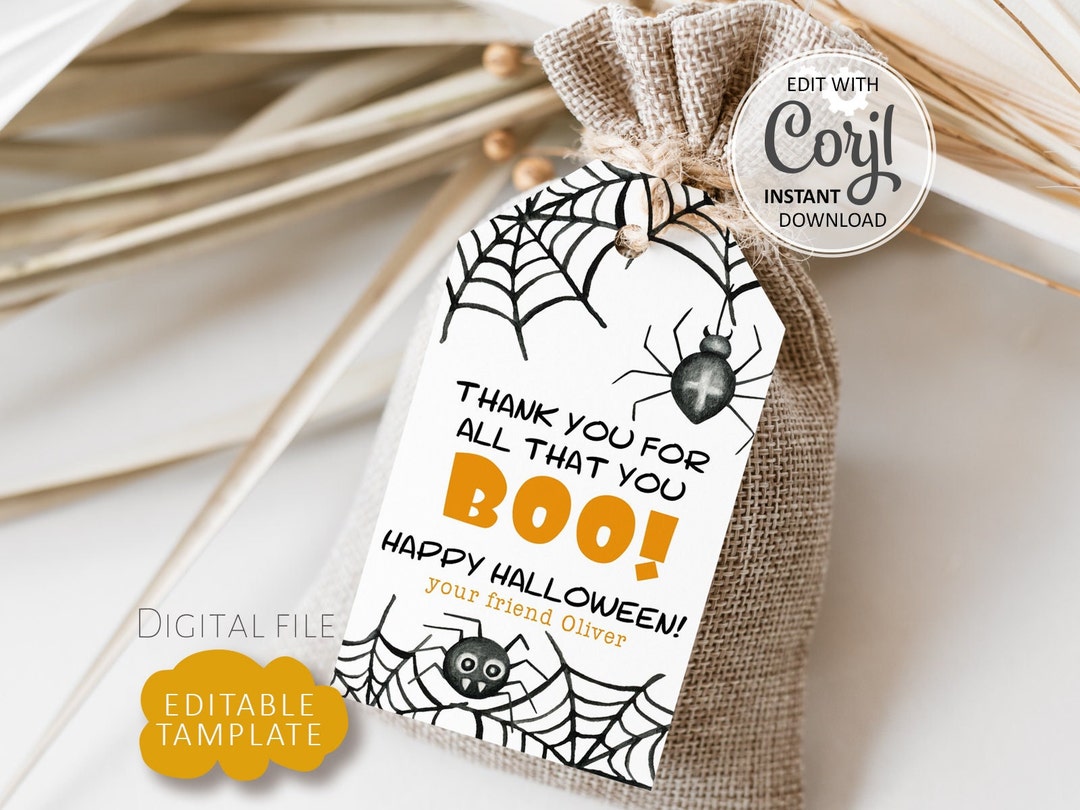 Halloween Gift Tag Printable Template, Editable Thank You Tags, Happy ...