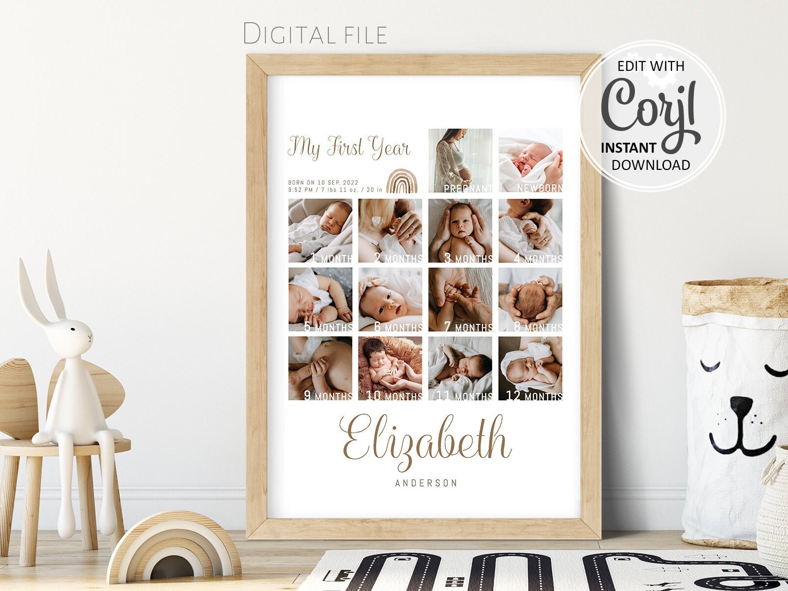 First Year Photo Collage Template, Baby 1st Birthday Gift, Babys First ...
