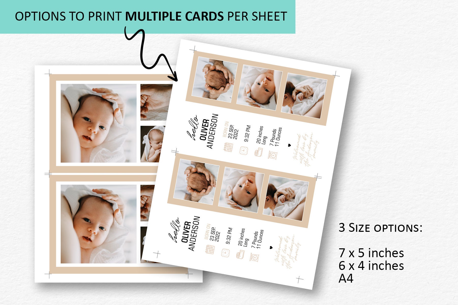 Baby Birth Stats Announcement Template, Newborn Birth Announcement Card ...