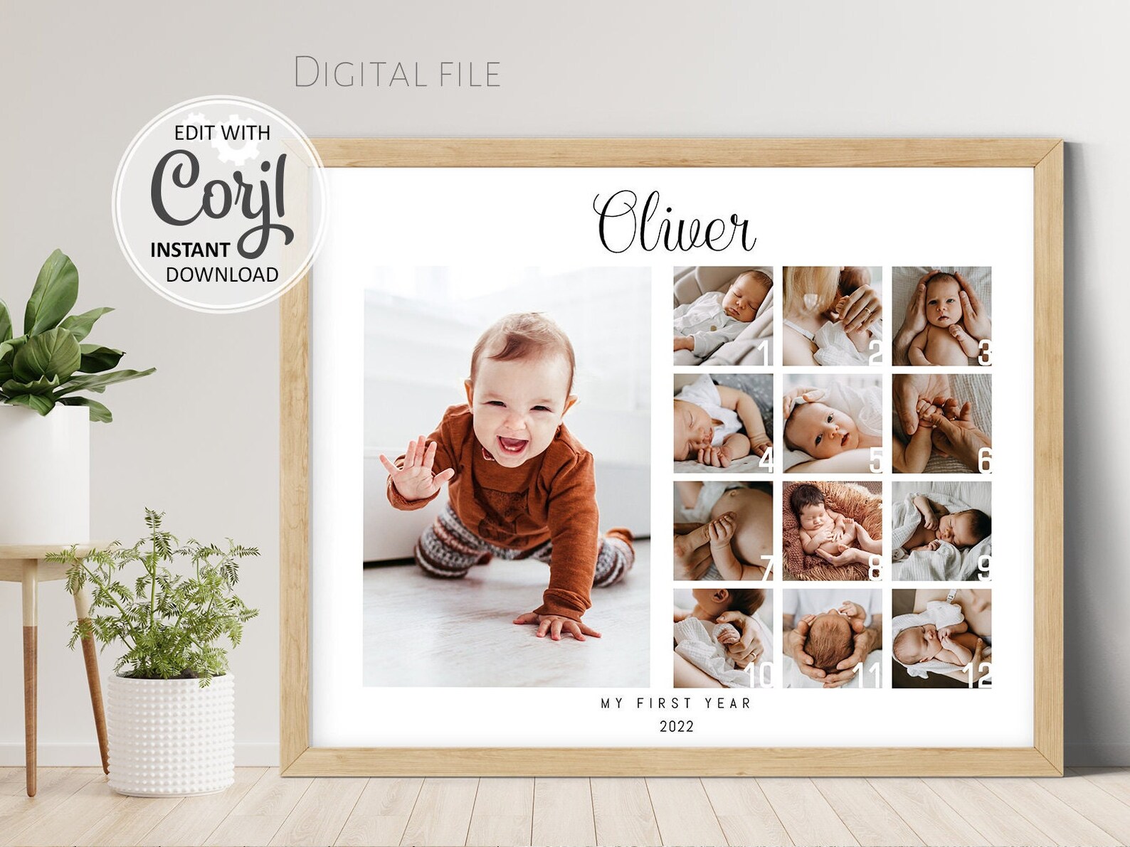 Editable First Year Photo Collage Template, Baby 1st Birthday Gift ...