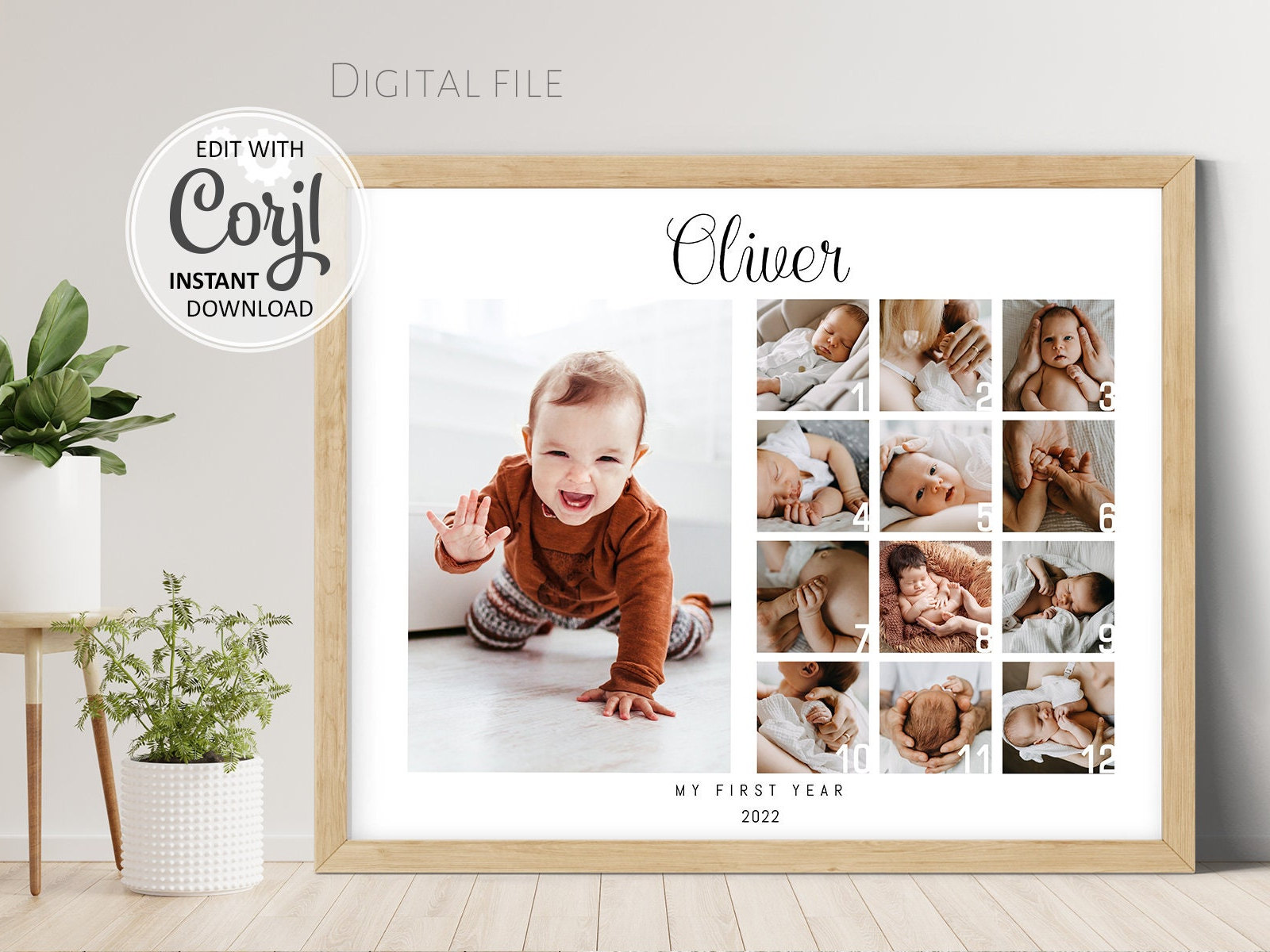 Editable First Year Photo Collage Template, Baby 1st Birthday Gift ...