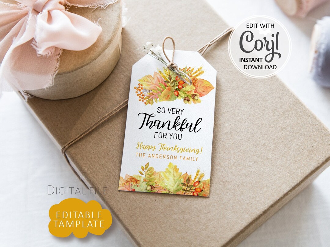 Gift Tags Printable Template Thanksgiving, Thankful for You Favor Tag ...