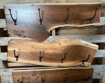 SOLD - Live Edge Black Walnut Wall Mounted Coat Rack or Backpack ...
