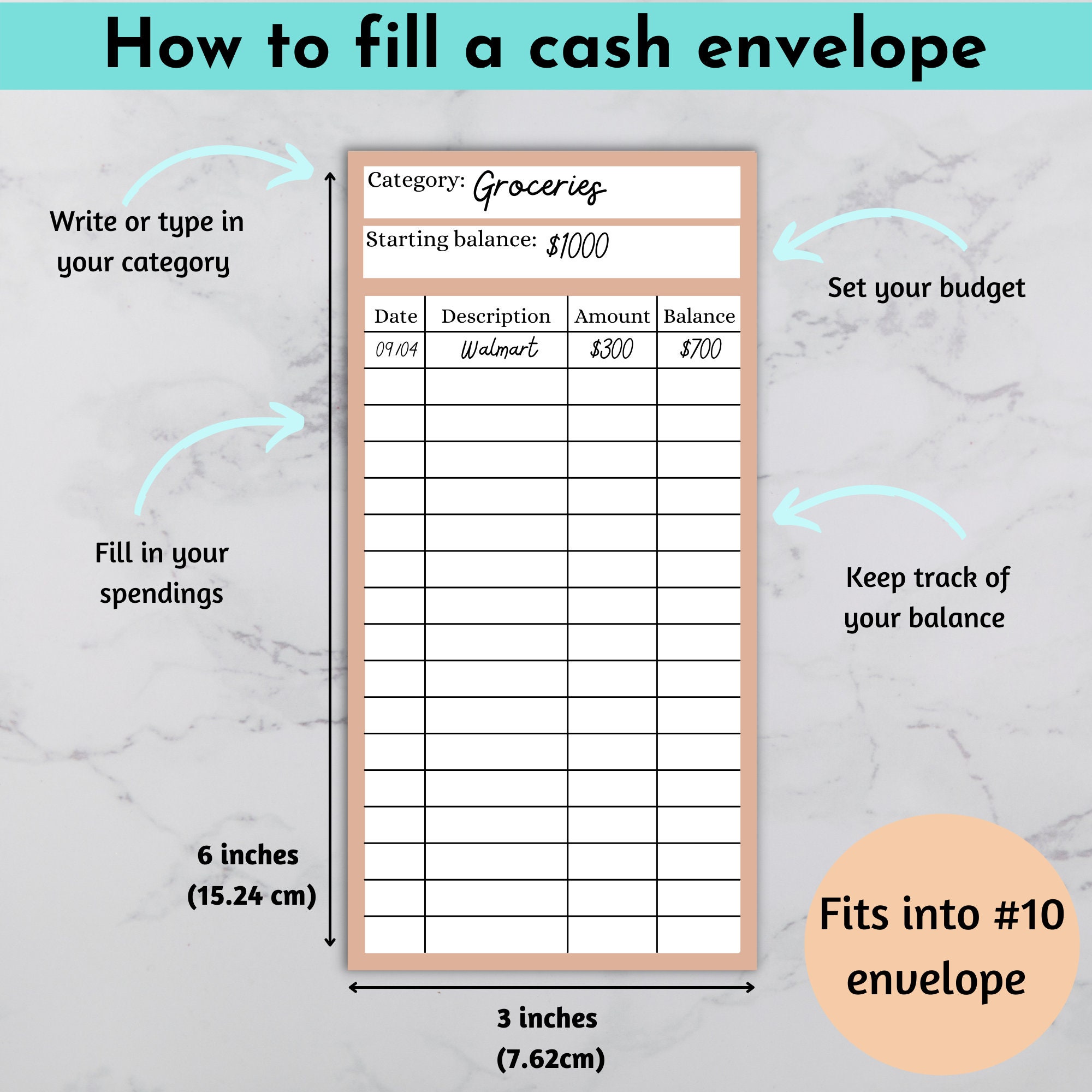 Cash Envelope Inserts Printable | Cash Envelope Tracker | Spending ...