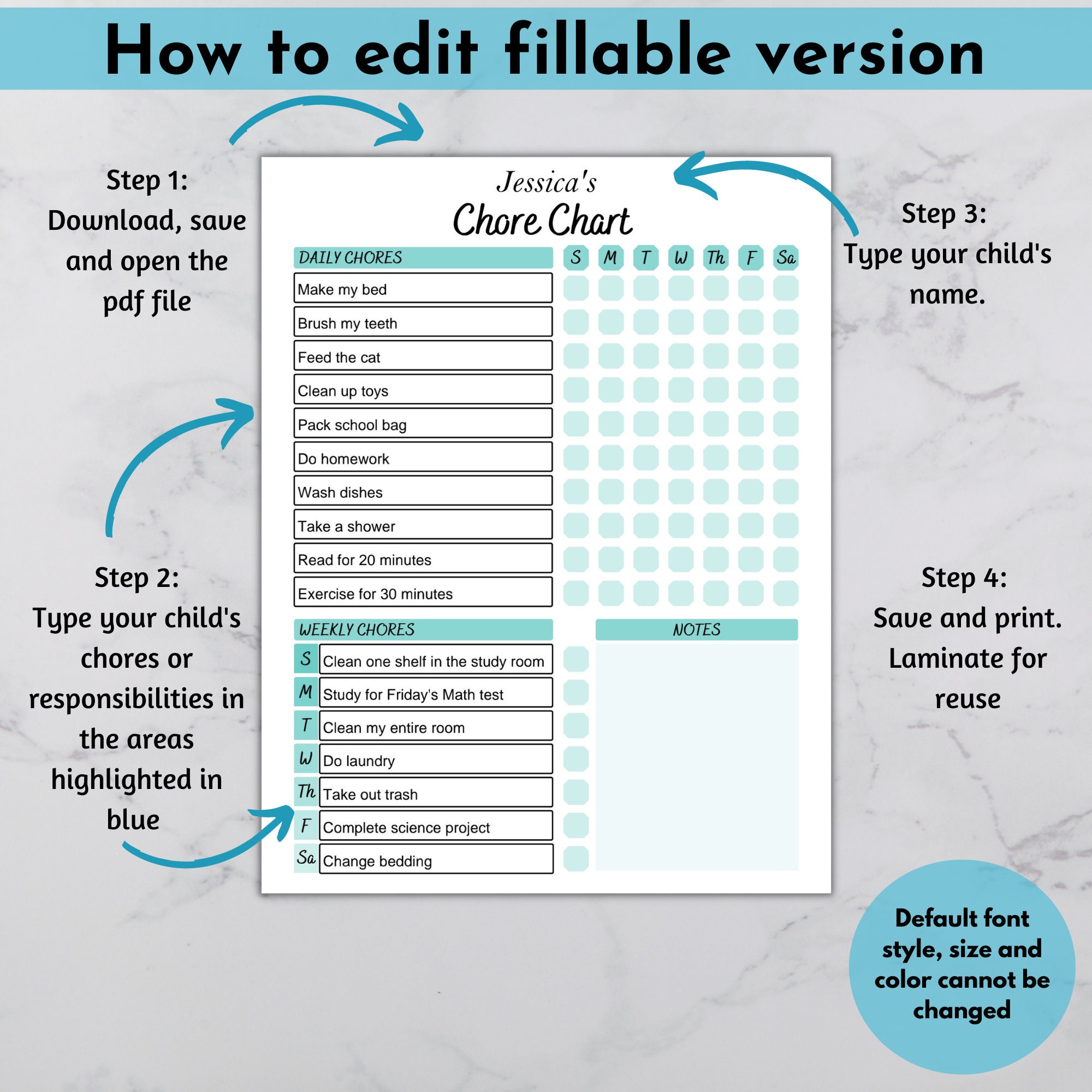 Kids Chore Chart Responsibility Chart Editable PDF Daily Routine ...