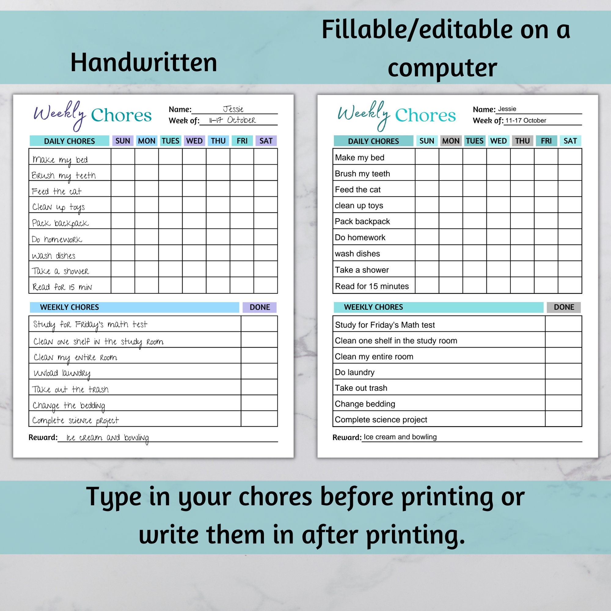 Editable Kids Chore Chart Responsibility Chart for Kids Routine ...