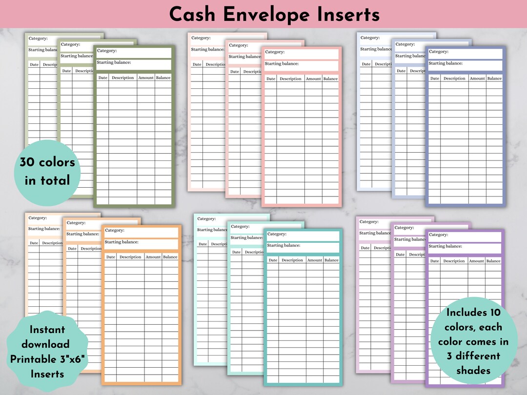 Cash Envelope Inserts Printable | Cash Envelope Tracker | Spending ...