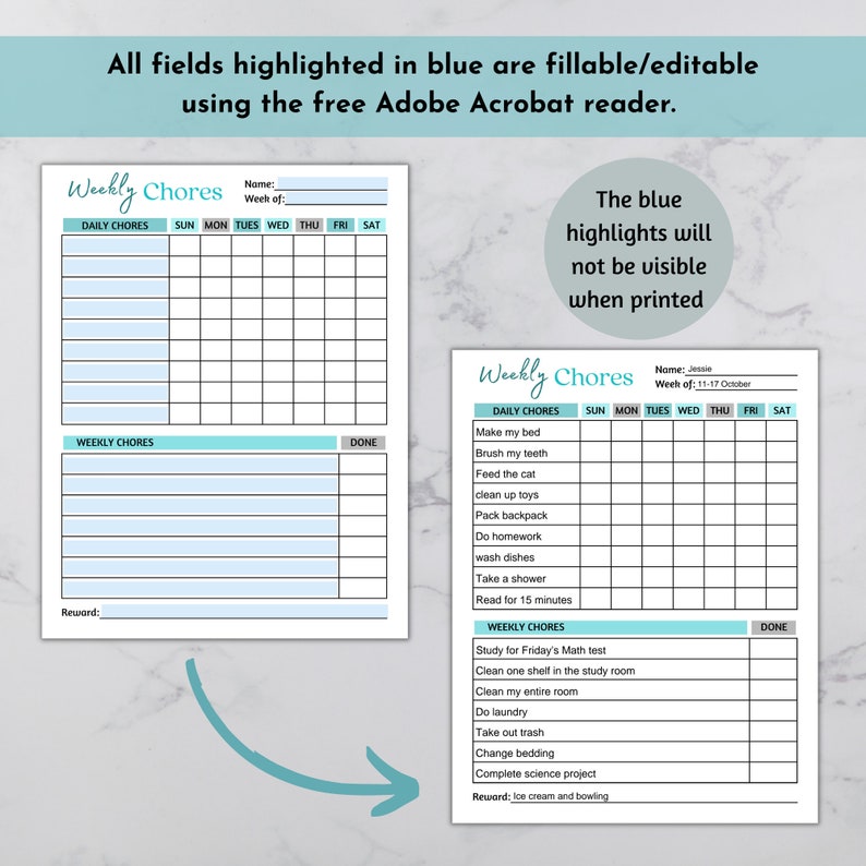 Editable Kids Chore Chart Responsibility Chart for Kids Routine ...