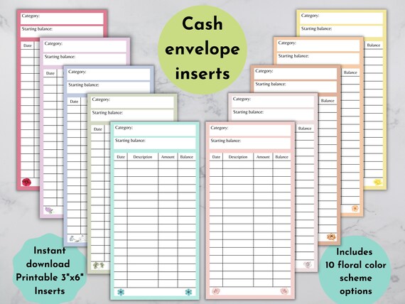 Cash Envelope Inserts Printable Cash Envelope Tracker | Etsy