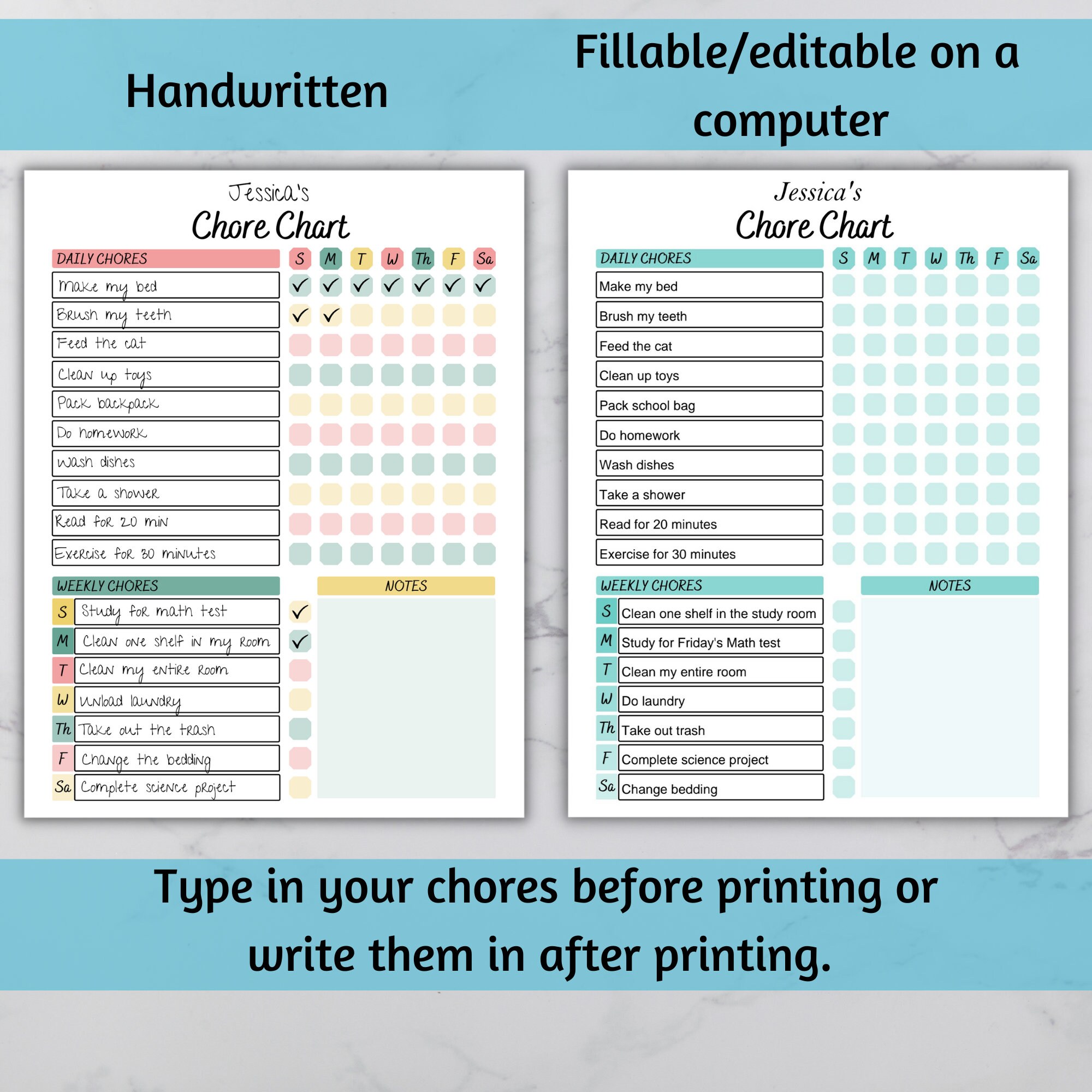 Kids Chore Chart Responsibility Chart Editable PDF Daily Routine ...