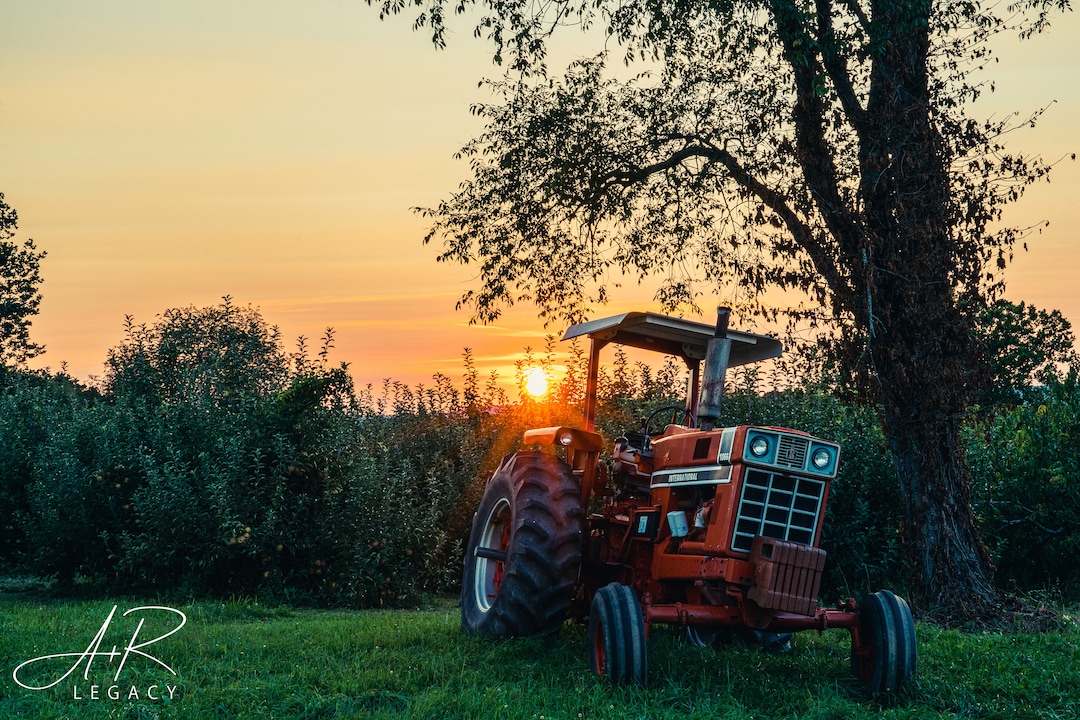 Landscape Wall Art - Red Tractor at Sunset, Cidery, Farm - Photography ...