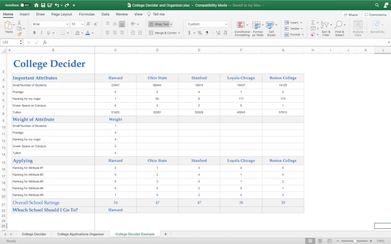 College Decider and Application Organizer Excel Worksheet/ | Etsy