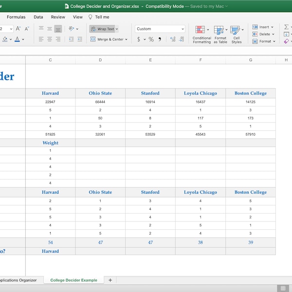 College Tracking Spreadsheet - Etsy