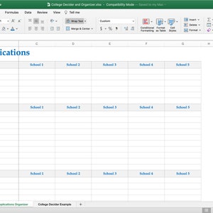 College Decider and Application Organizer Excel Worksheet/ Spreadsheet ...