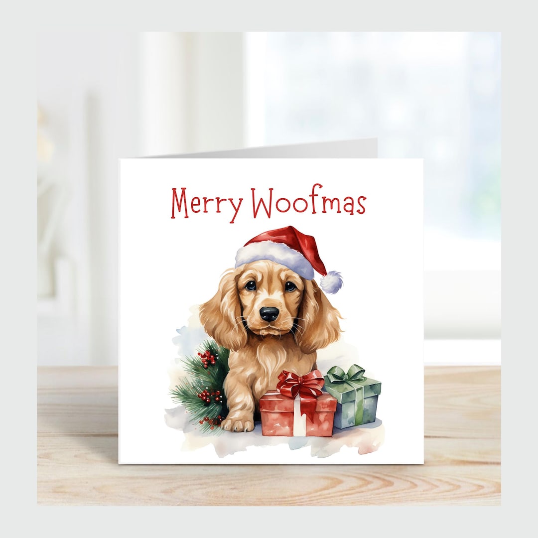 Golden Cocker Spaniel Christmas Card, Merry Woofmas Christmas Card, Dog ...