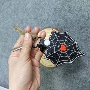 Spider Web Heart Embroidered Faux Leather Keychain, Spider Key Tag ...