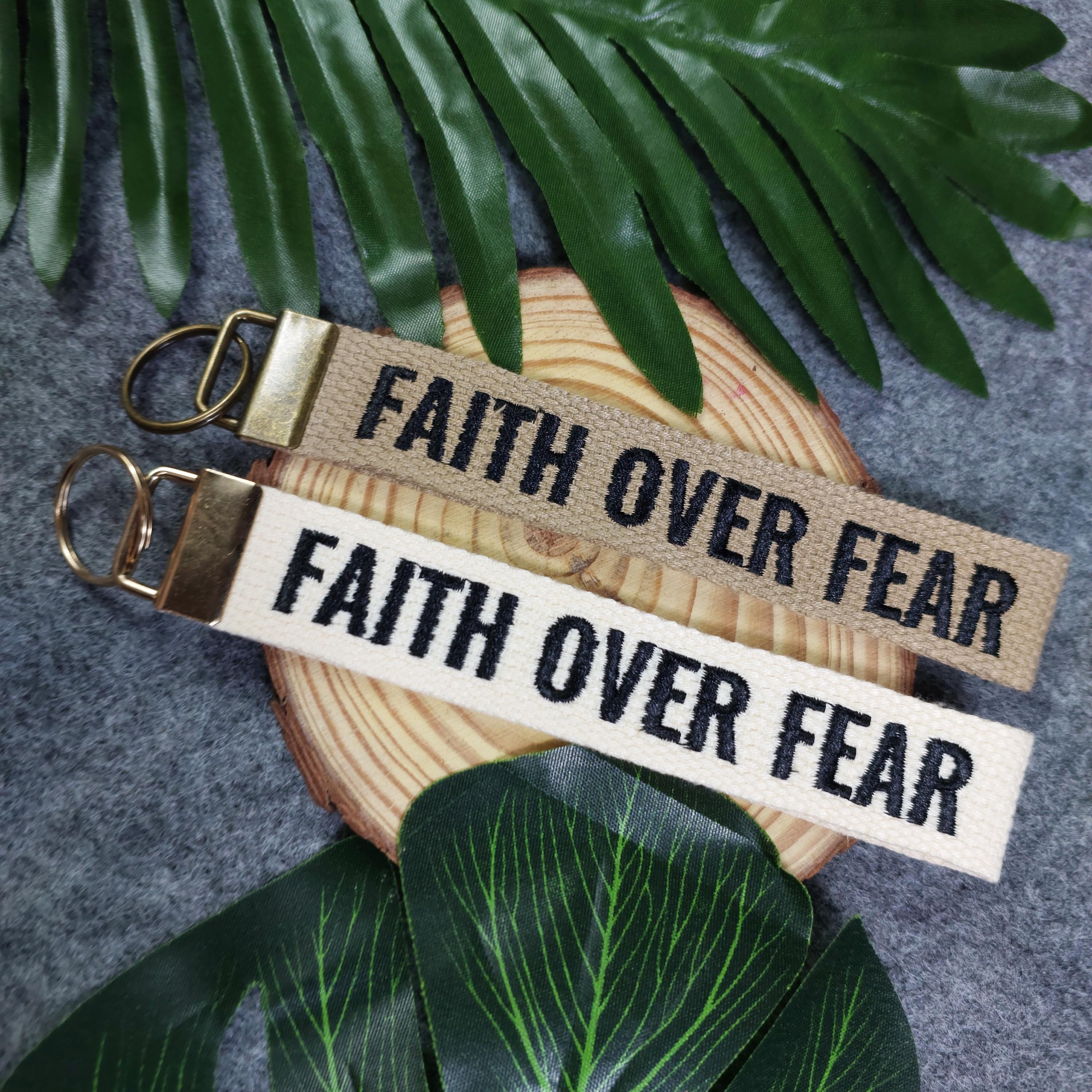 Embroidered "faith Over Fear" Cotton Keychain - Christian Gift - Etsy
