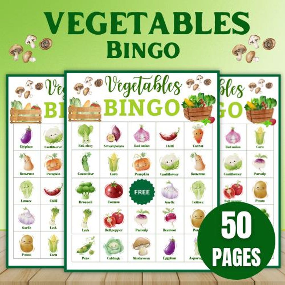 50 Vegetable Bingo Cards Printable Game, Printable Bingo Game Fun Party ...