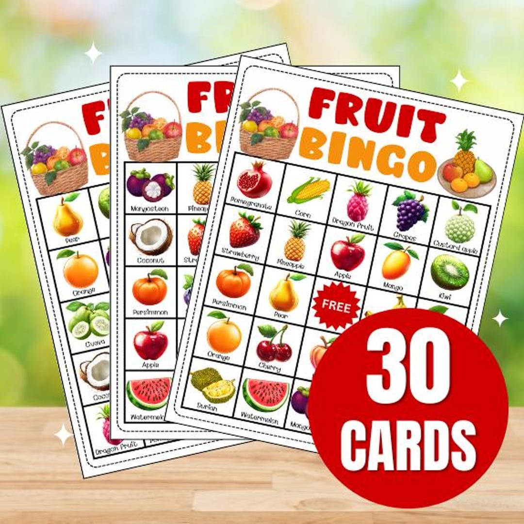 30 Fruit Bingo Cards Printable Game, Fruit Bingo Cards, Printable Bingo ...