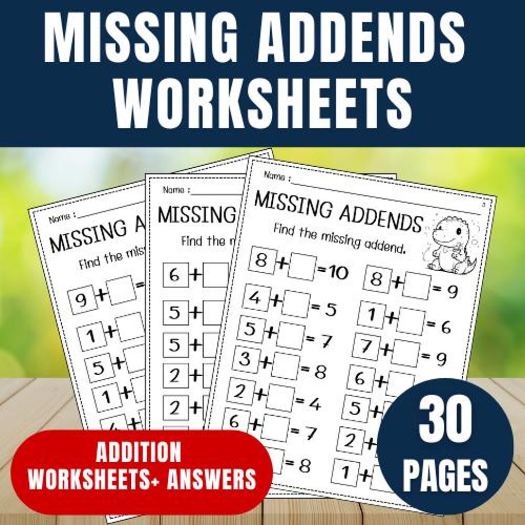 30 Printable Missing Addends Math Worksheets for Kindergarten, 1st ...