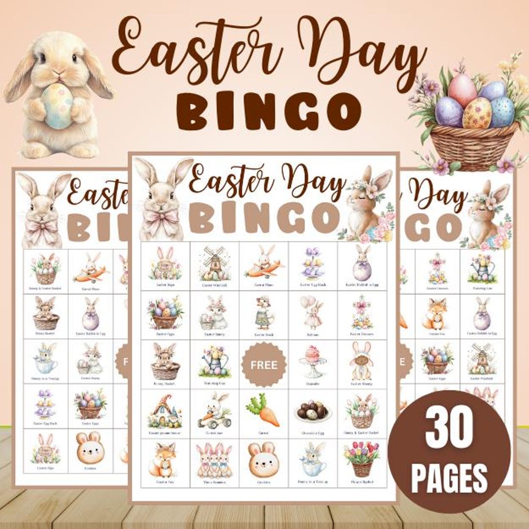 Printable Easter Bingo Game: Watercolor Bunny Party Activity (digital ...