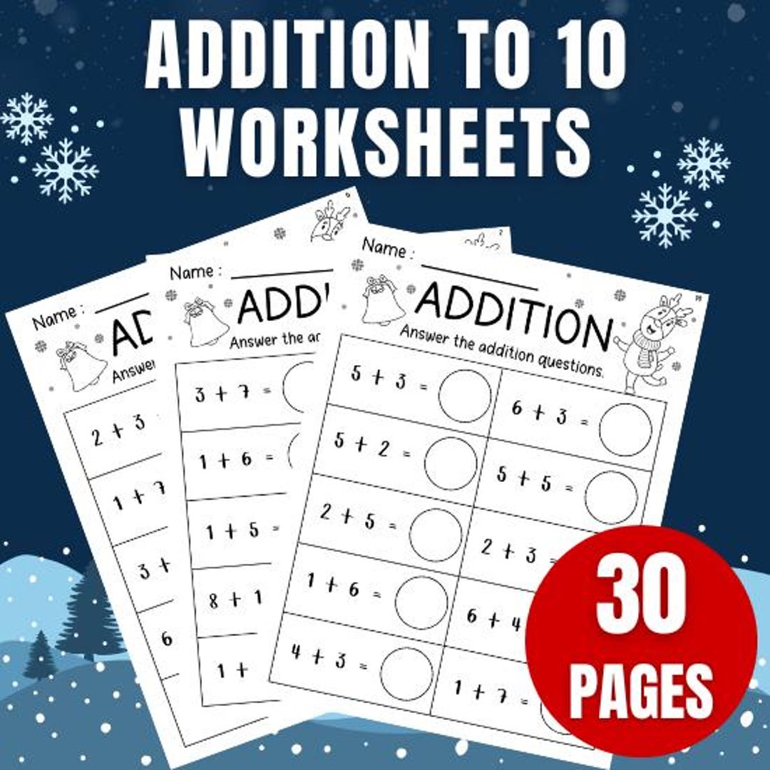 30 Printable Winter Math Worksheets Addition to 10 for Kindergarten ...
