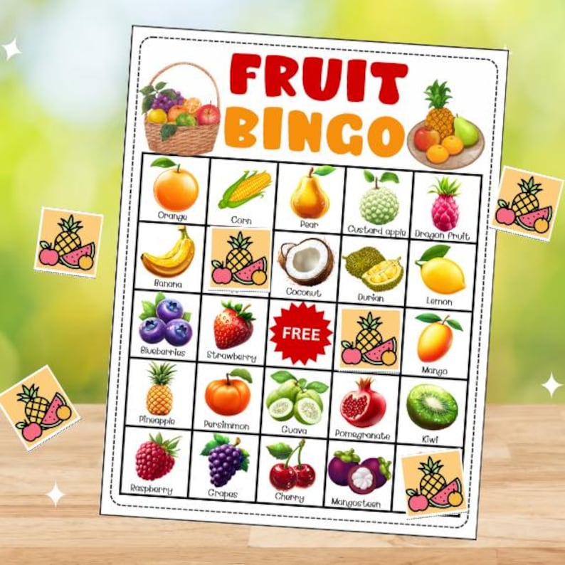 30 Fruit Bingo Cards Printable Game, Fruit Bingo Cards, Printable Bingo ...