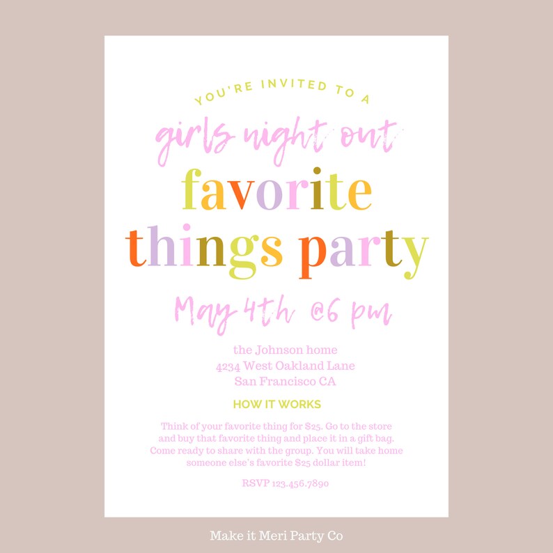 Girls Night Out: Favorite Things Party Invitation (printable) - Etsy