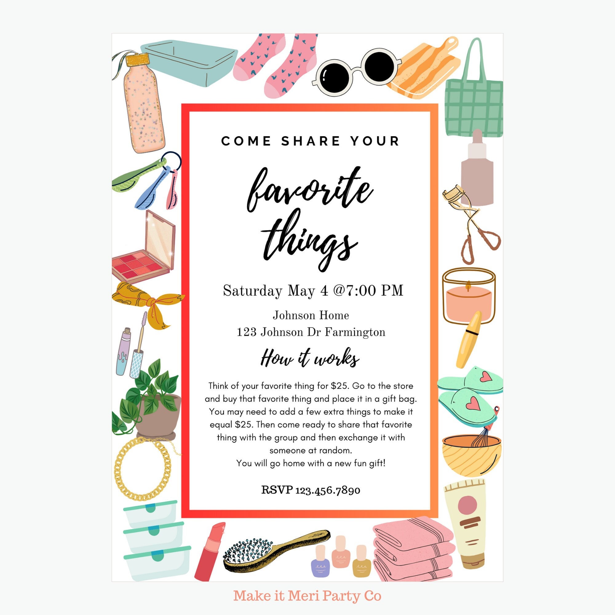 Editable Favorite Things Party Invitation Printable (digital Download ...