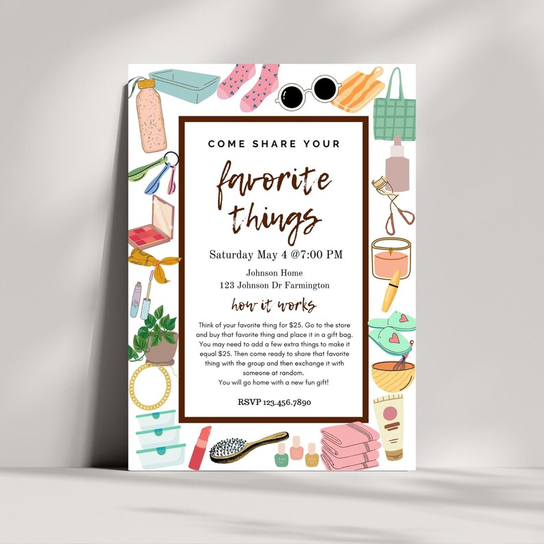 Editable Favorite Things Party Invitation Printable (5x7 Inch) - Etsy